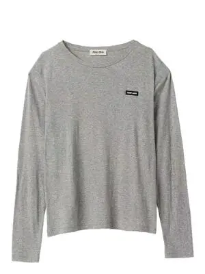 Miu Miu Long-sleeved Ribbed Jersey T-shirt - Grey