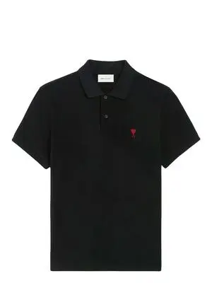 AMI Paris De Coeur Piqué Polo Shirt - Black