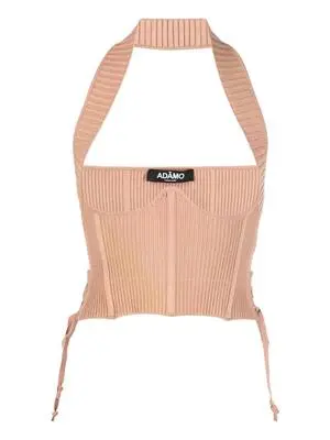 ANDREĀDAMO Ribbed-knit Corset Top - Neutrals