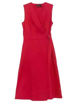 Theory V-neck A-line Midi Dress With Wrap Design And Side Pockets - Red