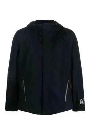 C.P. COMPANY Logo Patch Zipped Hooded Jacket - Blue