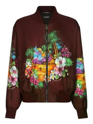 DOLCE & GABBANA Dolce & Gabbana Island Print Silk Bomber Jacket