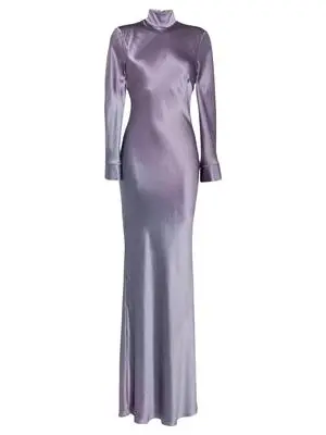 Michelle Mason Long Sleeve Silk Gown - Purple