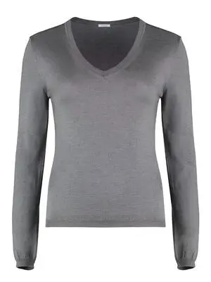 Malo Long Sleeve V-neck Jersey Top - Grey