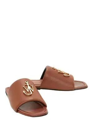 JW Anderson Anchor Logo Plaque Leather Flat Sandals - Brown