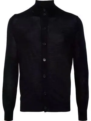 BALLANTYNE Navy Wool High Neck Cardigan - Blue