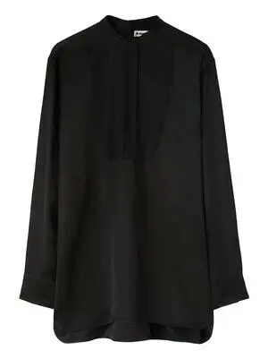 JIL SANDER Band Collar Embroidered Logo Shirt - Black