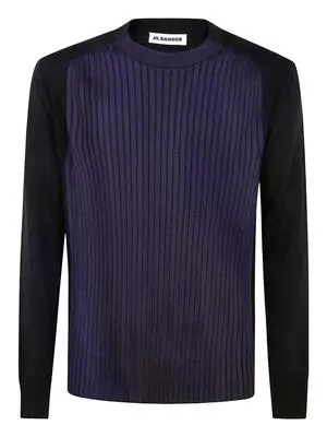 JIL SANDER Panelled Ribbed Crew Neck Jumper - Blue