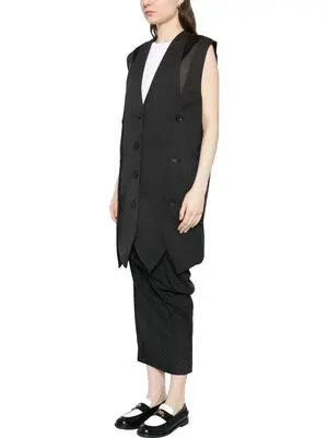MOOHONG Sleeveless Double-breasted Striped Waistcoat - Grey