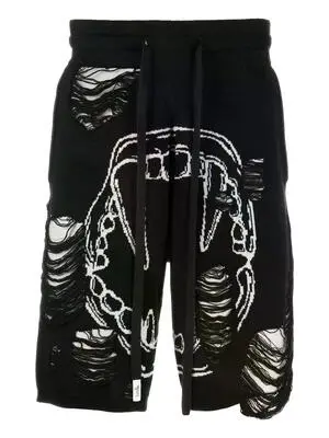 HACULLA. Distressed Intarsia Knit Track Shorts - Black