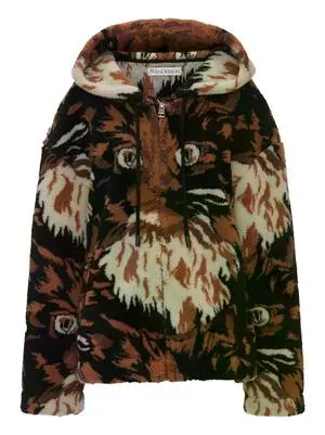 JW Anderson Faux-fur Hooded Jacket With Animal Print - Brown