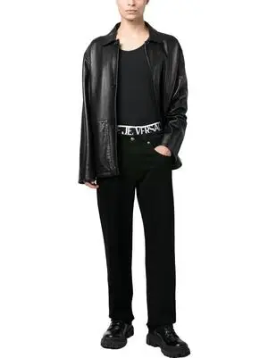 Versace Logo Band Straight-leg Jeans - Black