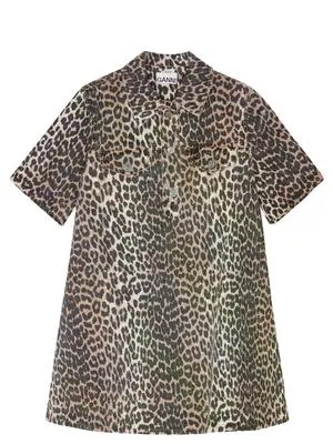 GANNI Animal Print Denim Mini Skirt - Brown