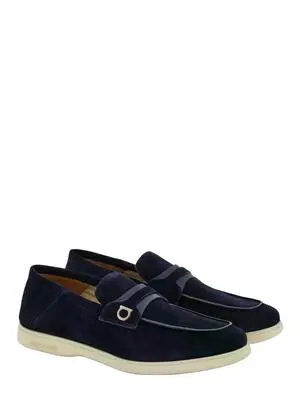 FERRAGAMO Deconstructed Gancini Detail Suede Loafers - Blue
