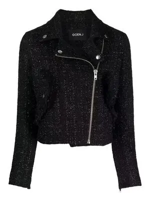 Goen.j Goen.J Cropped Tweed Biker Jacket Black