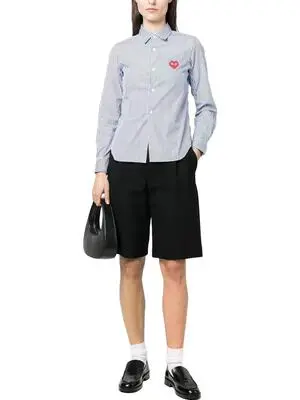 Play Comme Des Garcon Striped Cotton Shirt With Heart Appliqu - Blue