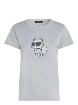 Karl Lagerfeld Ikon Choupette Rhinestone T-shirt - Grey