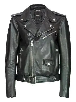 Pinko Belted Leather Biker Jacket - Black