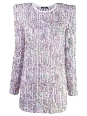 Balmain Sequin-embellished Long-sleeve Dress - Blue