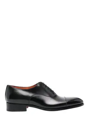 Santoni Polished Calf Leather Oxford Shoes - Black