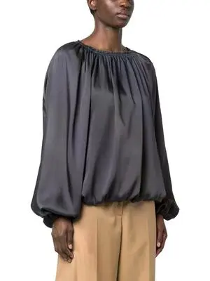 BLANCA VITA Satin Finish Ruched Blouse - Grey