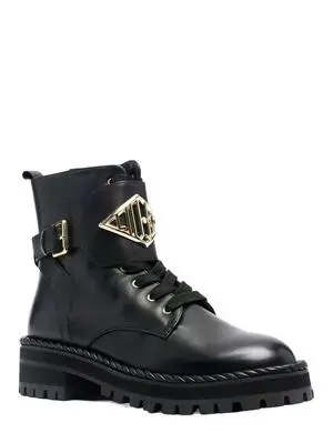 Liu Jo Leather Ankle Boots With Side Zip And Buckle Detail - Black