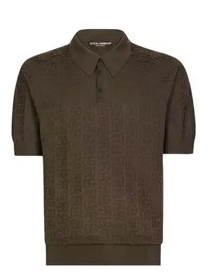 Dolce & Gabbana Monogram-jacquard Silk Polo Shirt - Brown