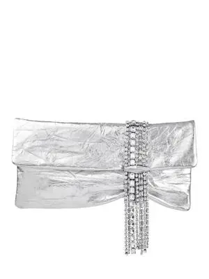 JIMMY CHOO Zandra Metallic Leather Clutch Bag With Rhinestone Embellishment - Silver