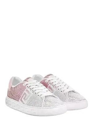 Versace Greca Crystal-embellished Low Top Sneakers - Silver