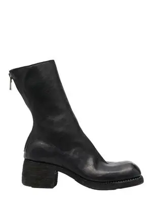 Guidi Leather Rear-zip Mid-calf Boots - Black
