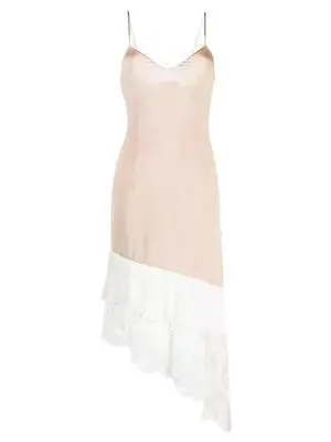 Vetements Asymmetric Lace-panelled Slip Dress - Neutrals