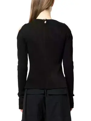 IOANA CIOLACU Fine-ribbed Cold-shoulder Top - Black