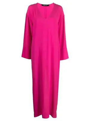 Federica Tosi Silk Blend Long Sleeve V-neck Maxi Dress - Pink