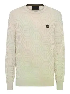 Philipp Plein Jacquard Logo Crew Neck Sweater - Neutrals