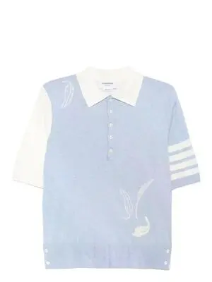 Thom Browne 4-bar Stripe Cotton Polo Shirt - Blue