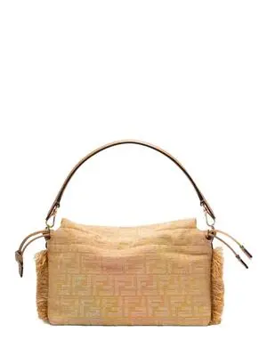 Fendi Zucca Monogram Baguette Shoulder Bag With Fringe - Neutrals