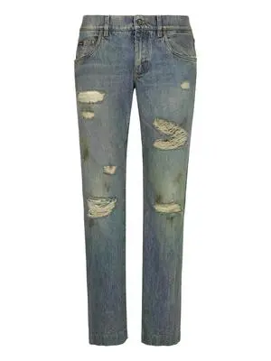 Dolce & Gabbana Slim-fit Distressed Denim Jeans - Blue