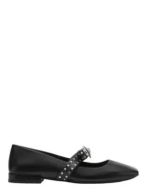 Versace Leather Ribbon Studded Ballerina Shoes - Black