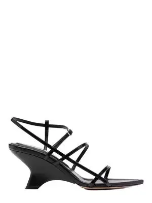 GIABORGHINI Leather Wedge Sandals - Black
