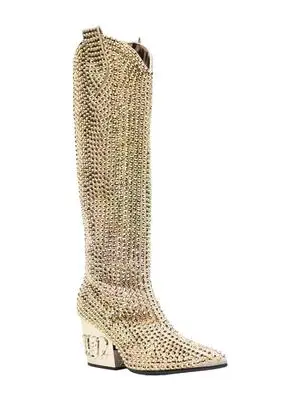 Philipp Plein Embellished Cowboy Calf-length Boots - Gold