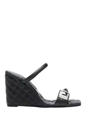 Philipp Plein Matelassé Leather Wedge Sandals - Black