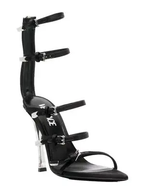 Versace Calf Leather Pin-point 120mm Stiletto Sandals - Black