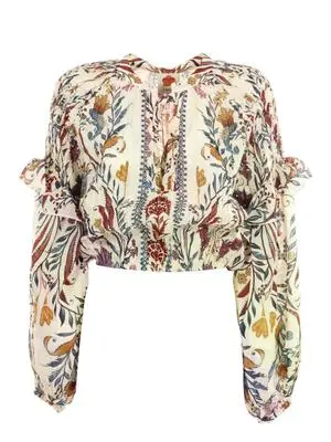 Farm Rio Off-white Floral Print Blouse - Neutrals
