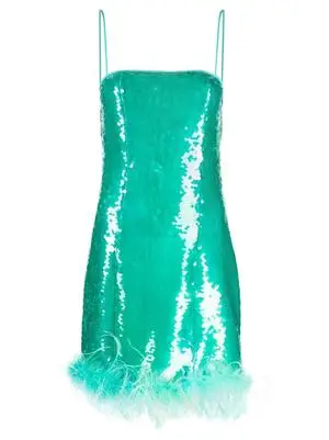 Giuseppe Di Morabito Feather-trimmed Sequinned Mini Dress - Blue