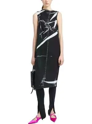 Proenza Schouler Ondine Midi Dress With Draped Panel - Black