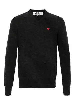 Play Comme Des Garcon Fine Knit V-neck Jumper - Grey