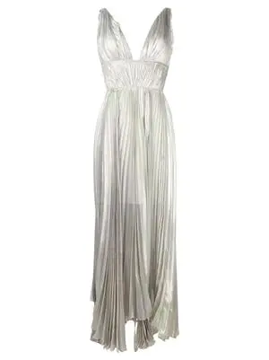 MARIA LUCIA HOHAN Silk Metallic Effect V-neck Maxi Dress - Silver