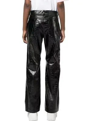 MSGM Embossed Crocodile Effect Straight-leg Trousers - Black