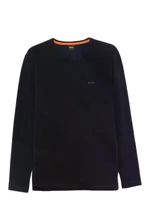 BOSS Logo Embroidered Crew Neck Sweater - Blue