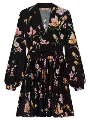 TWINSET Floral Print V-neck Long Sleeve Mini Dress - Black
